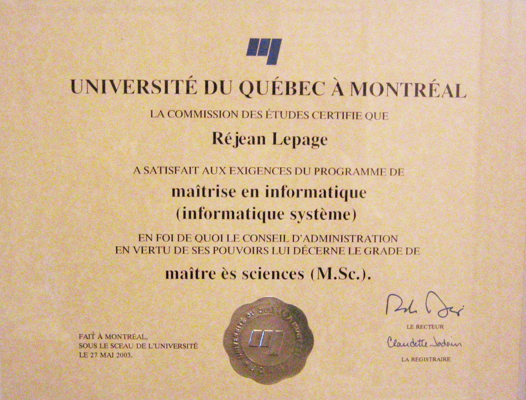 Page professionnel de Réjean LePage